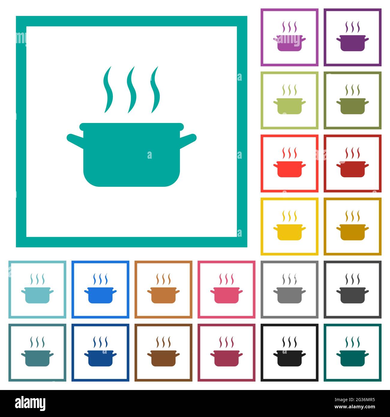 Steaming pot flat color icons with quadrant frames on white background ...