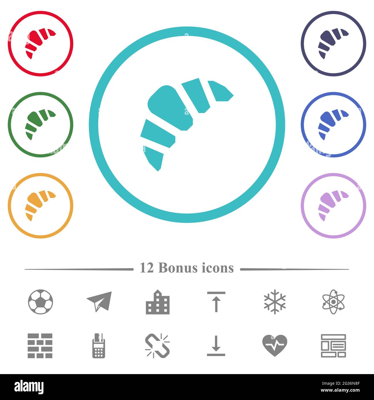 Bakery flat color icons in circle shape outlines. 12 bonus icons ...
