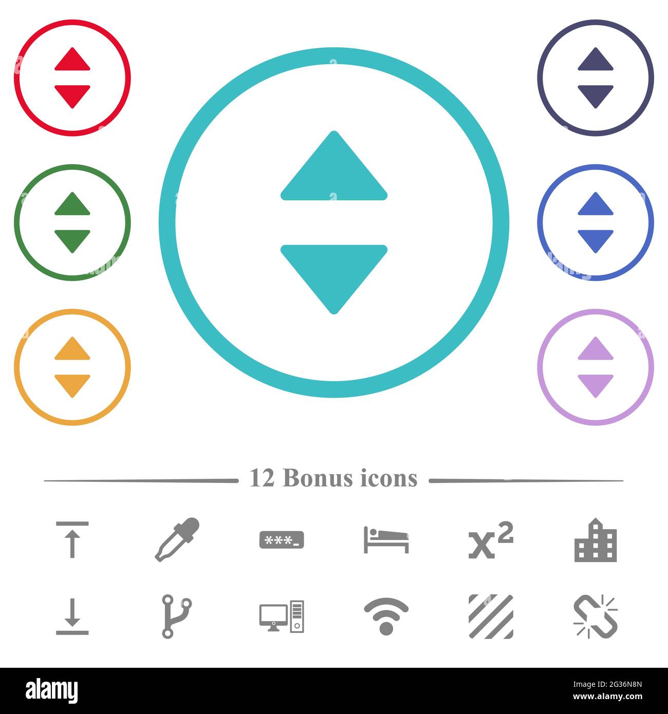 Vertical control arrows flat color icons in circle shape outlines. 12 ...