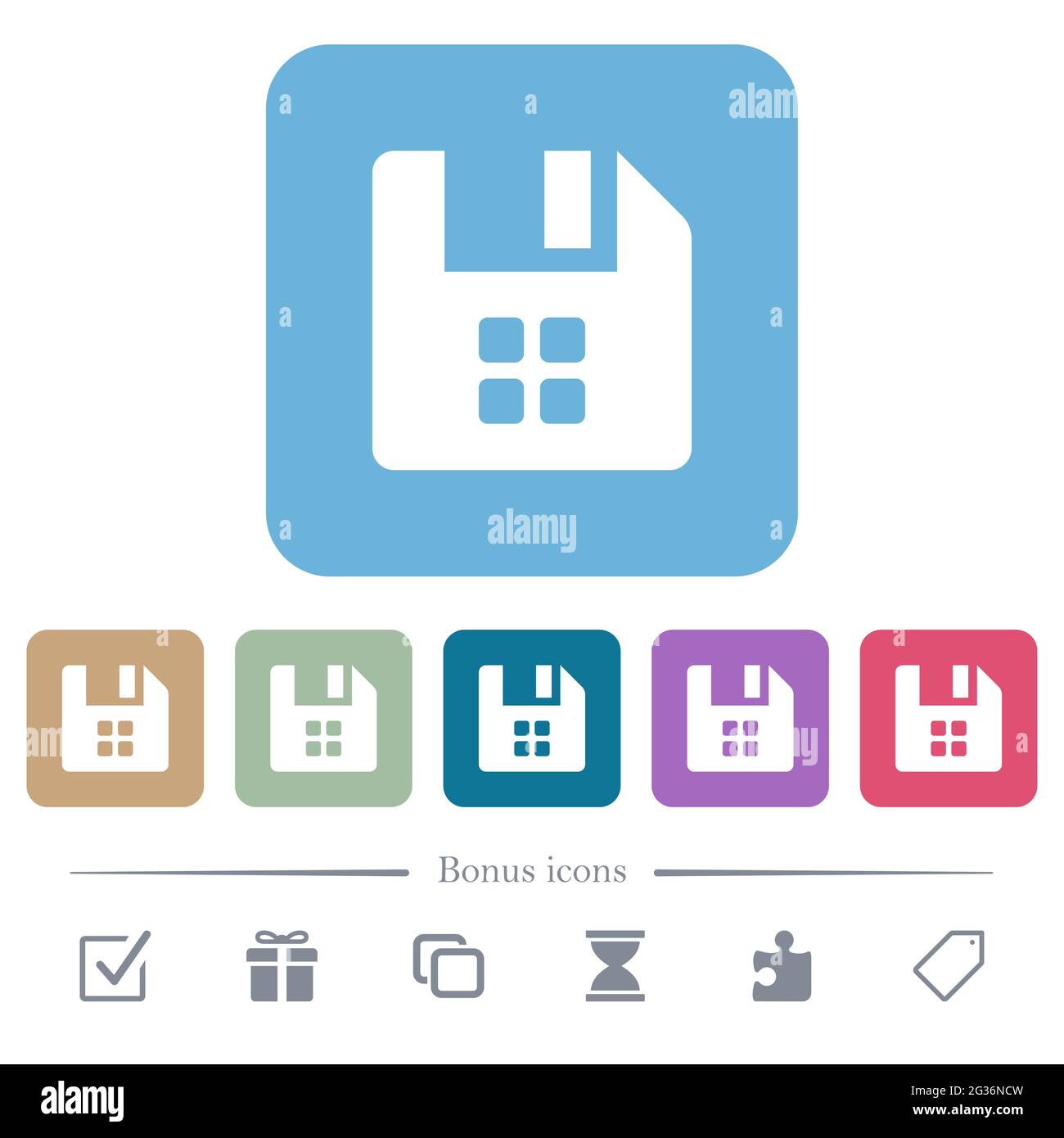 File components white flat icons on color rounded square backgrounds. 6 ...