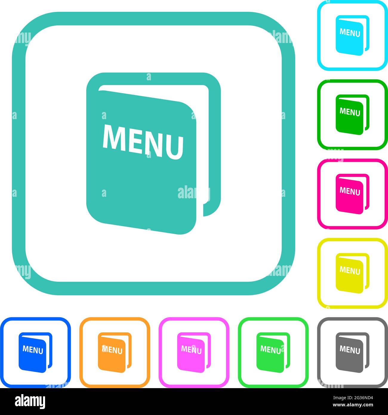 Menu vivid colored flat icons in curved borders on white background ...