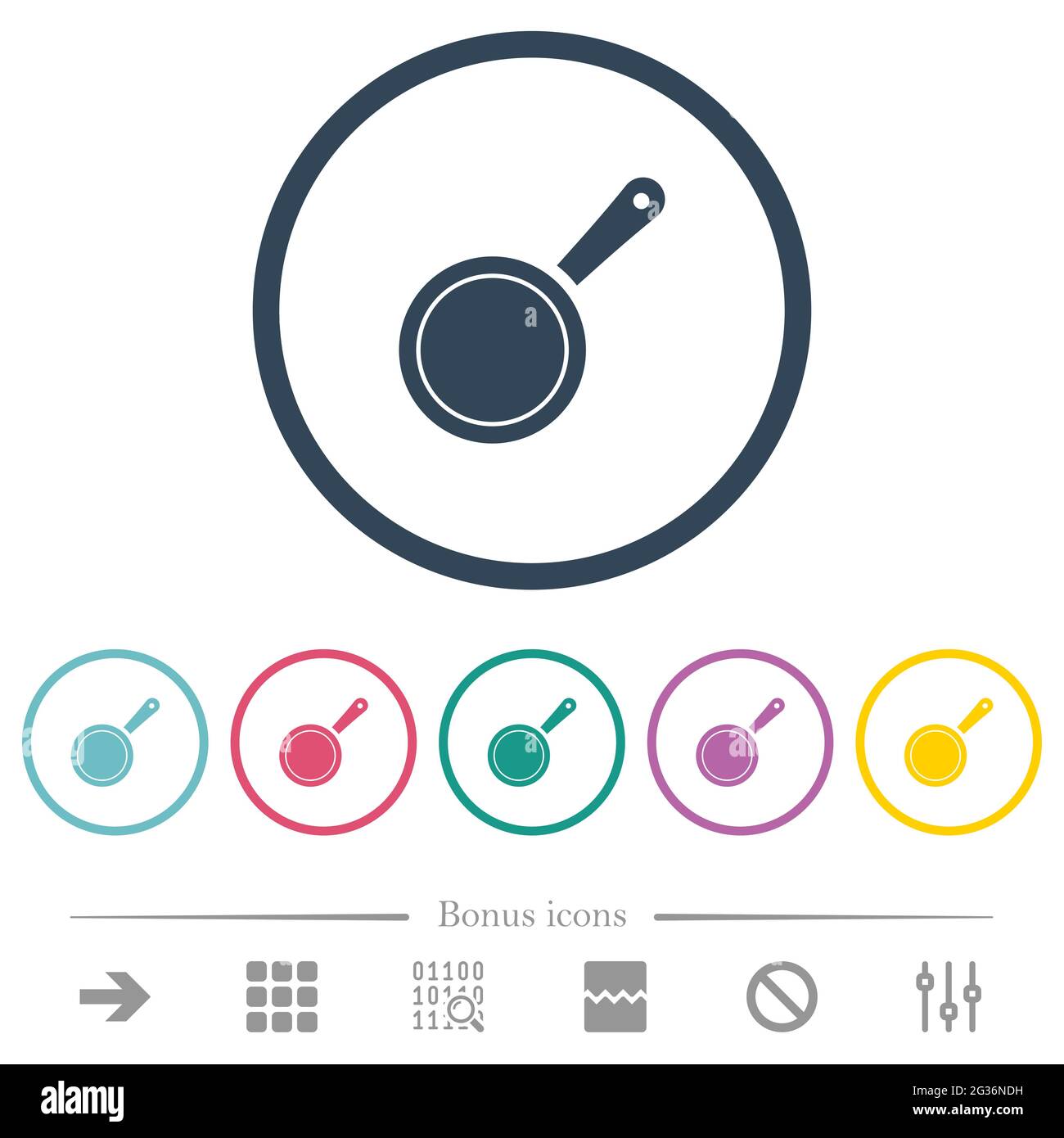Frying pan top view flat color icons in round outlines. 6 bonus icons included Stock Vector ...