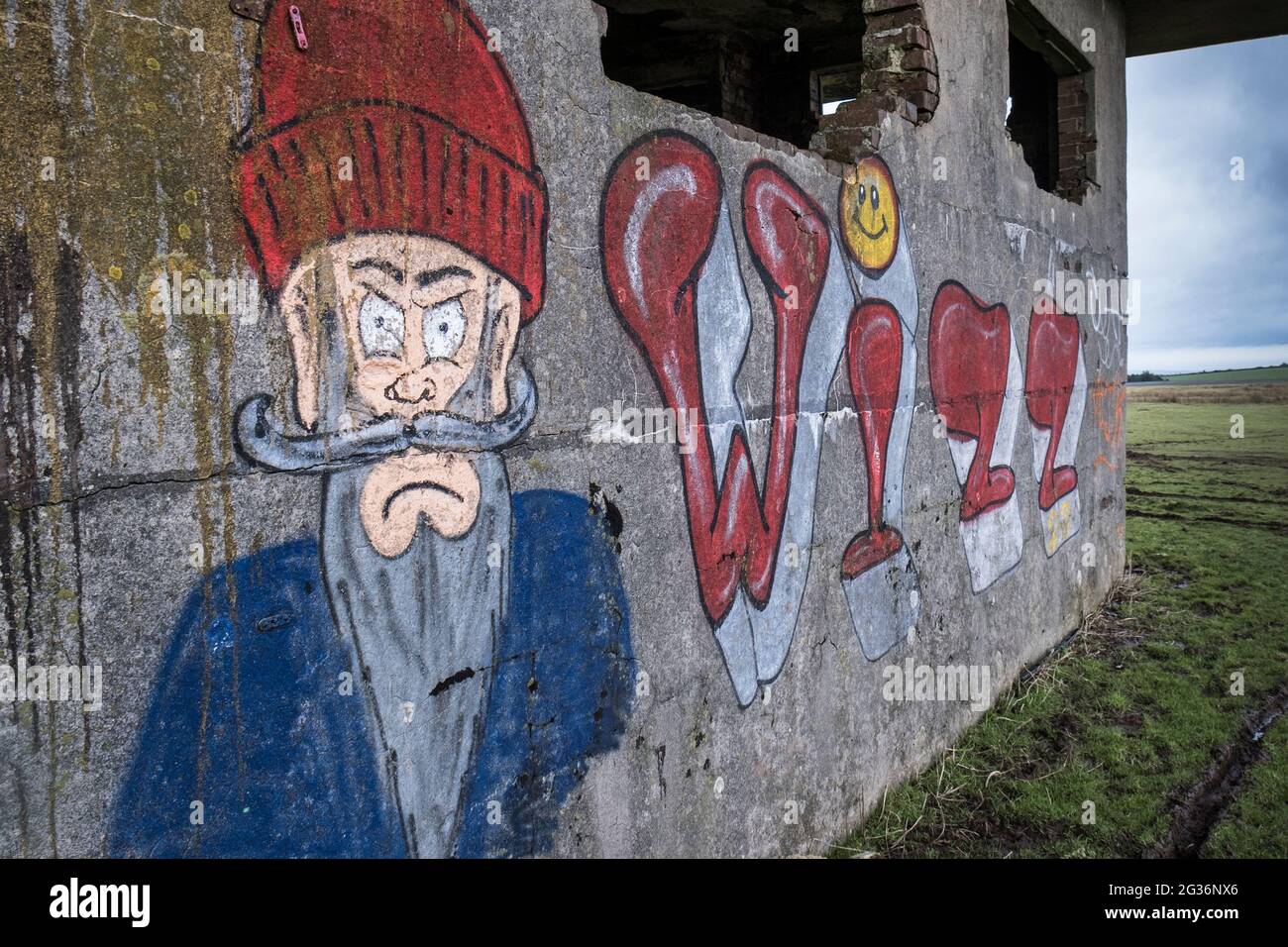 Graffiti sprayed over the walls of the derelict control tower on the ...