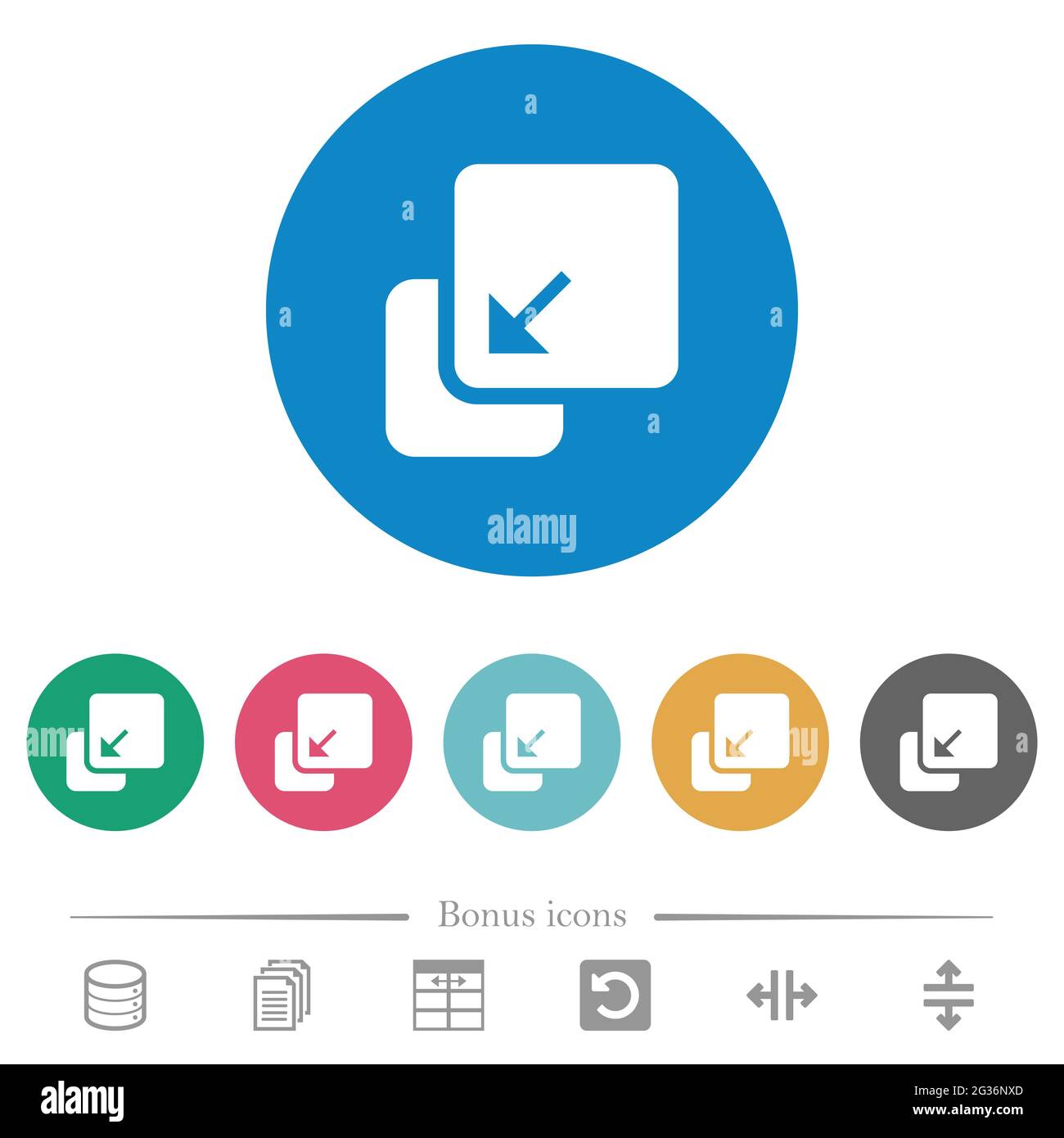 Collapse element flat white icons on round color backgrounds. 6 bonus ...