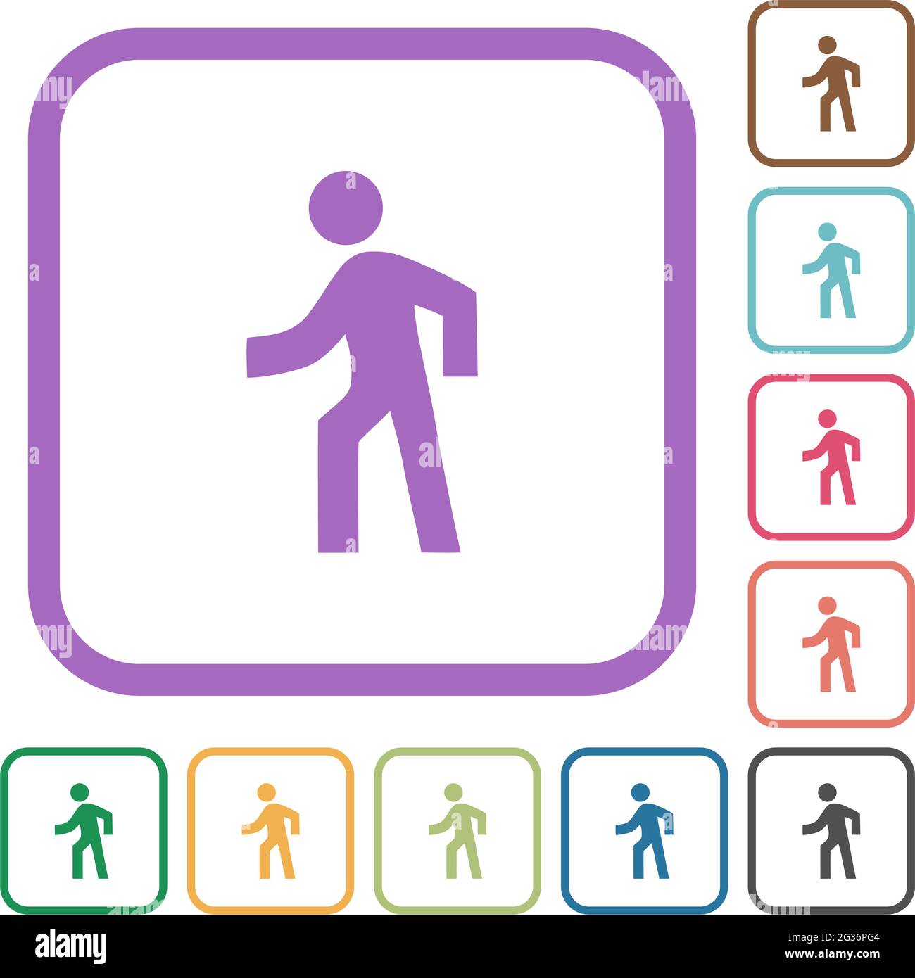 Man walking left simple icons in color rounded square frames on white background Stock Vector ...