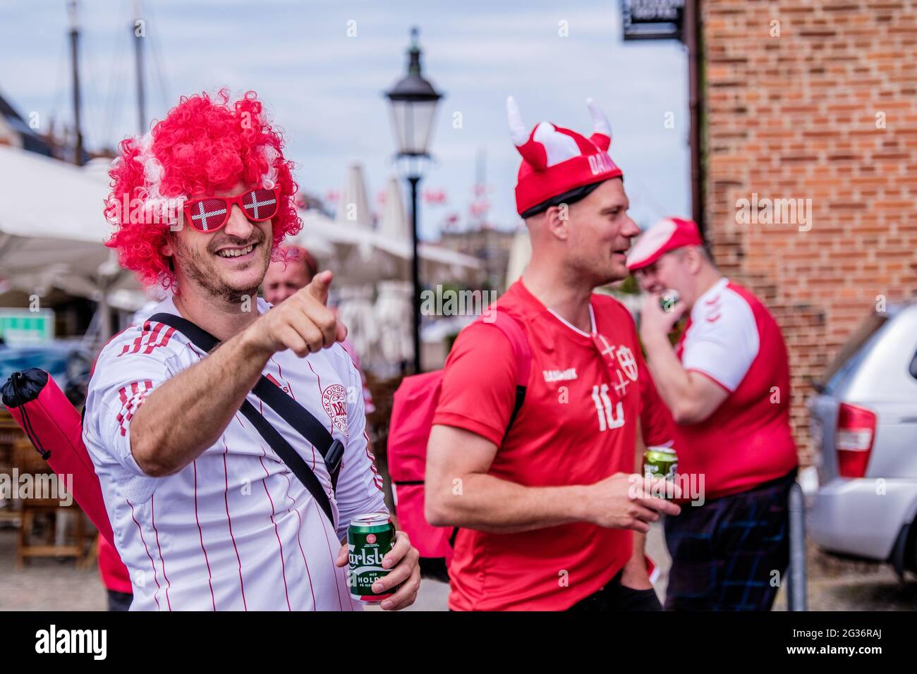 Copenhagen, Denmark. 12th June, 2021. Danish football fans dressed with ...