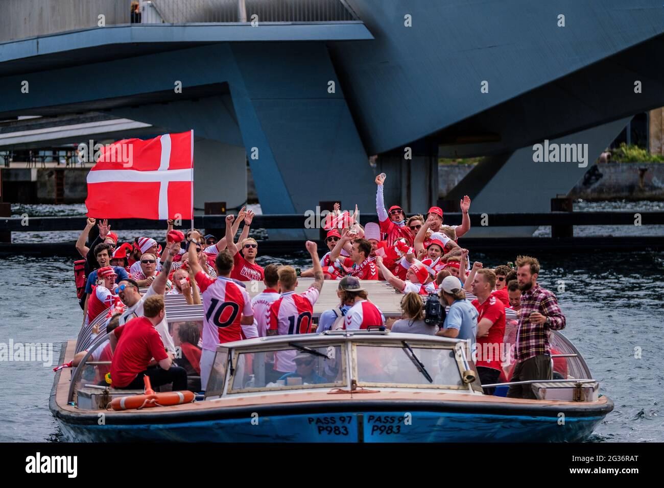 Copenhagen, Denmark. 12th June, 2021. Danish football fans dressed with ...