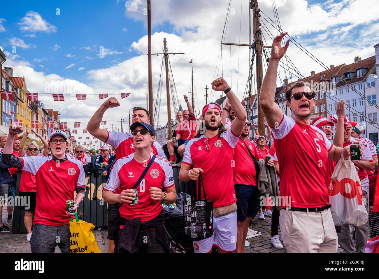 Copenhagen, Denmark. 12th, June 2021. Danish football fans dressed with ...