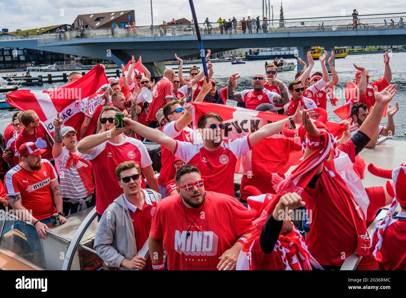 Copenhagen, Denmark. 12th, June 2021. Danish football fans dressed with ...
