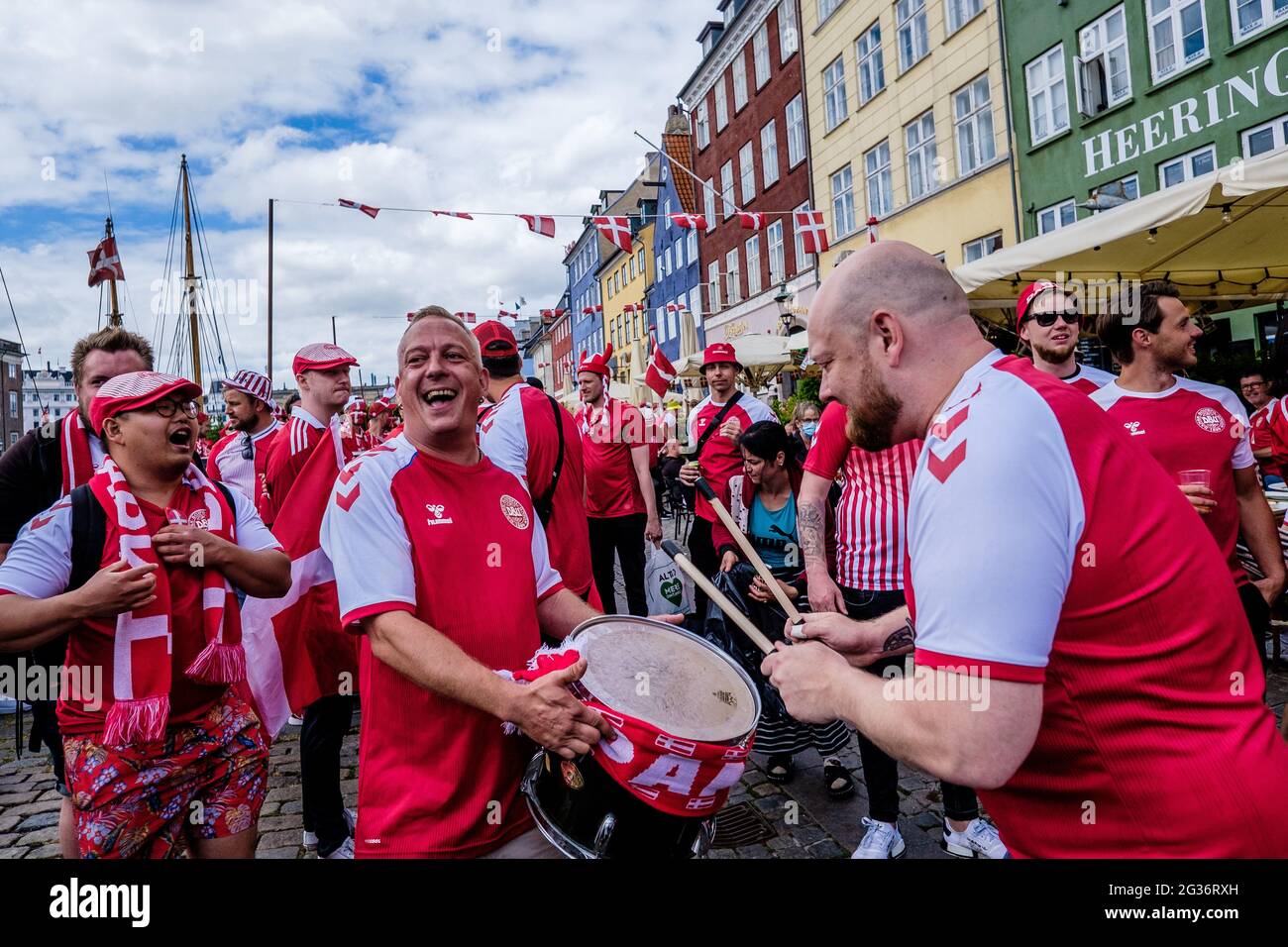 Copenhagen, Denmark. 12th June, 2021. Danish football fans dressed with ...