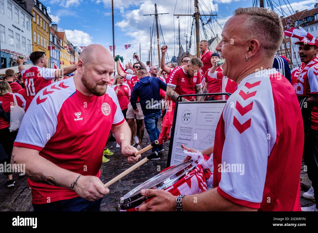 Copenhagen, Denmark. 12th June, 2021. Danish football fans dressed with ...