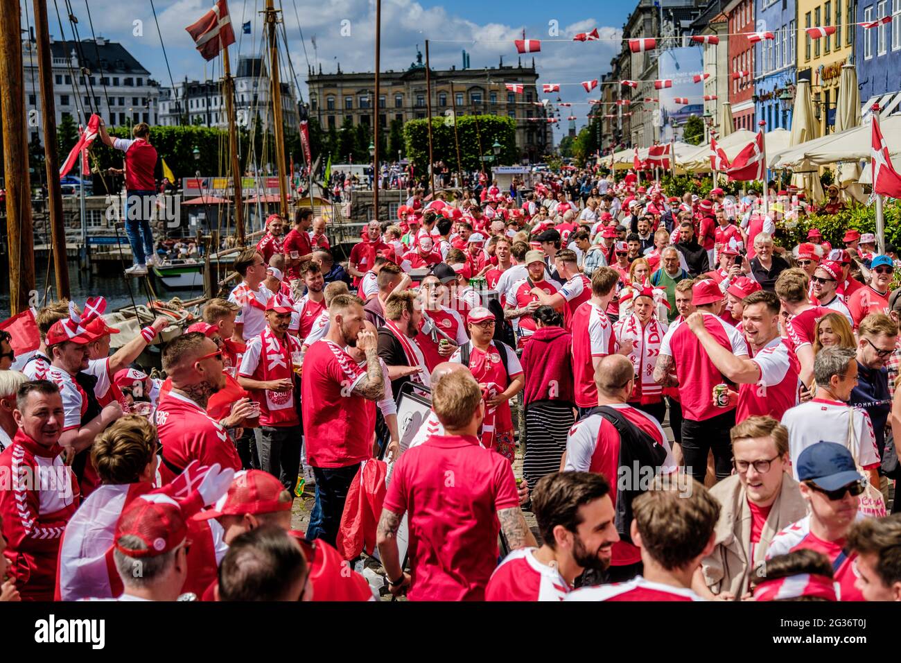 Copenhagen, Denmark. 12th June, 2021. Danish football fans dressed with ...