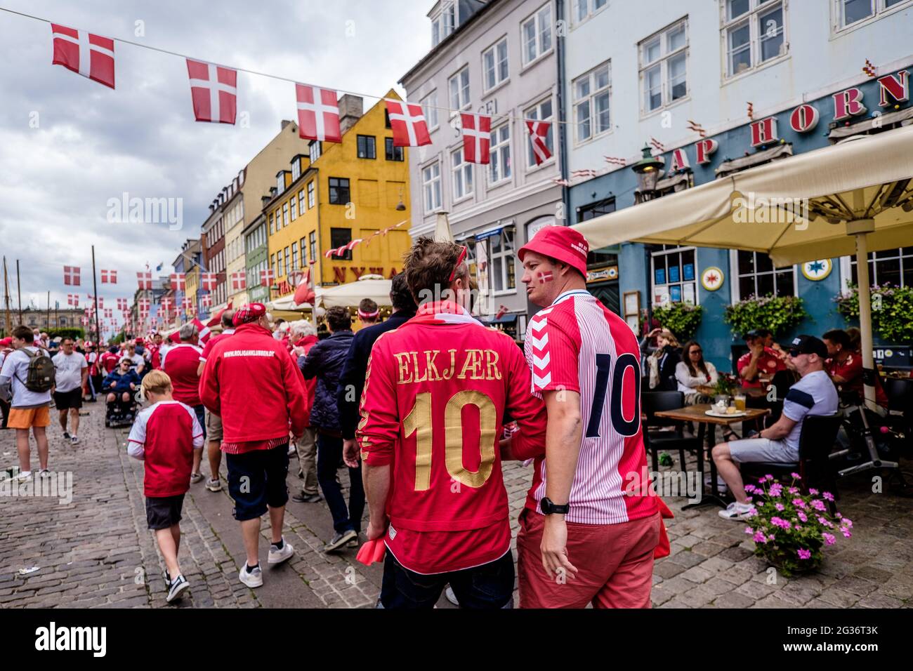 Copenhagen, Denmark. 12th June, 2021. Danish football fans dressed with ...