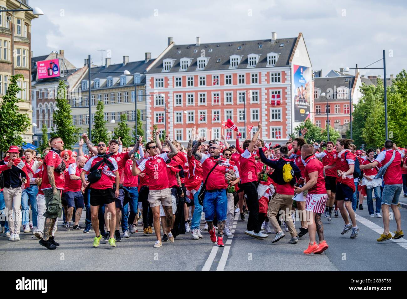 Copenhagen, Denmark. 12th June, 2021. Danish football fans dressed with ...