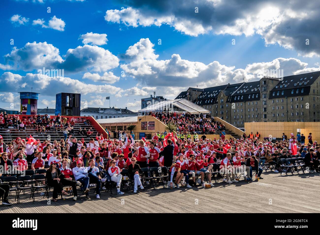 Copenhagen, Denmark. 12th June, 2021. Danish football fans dressed with ...