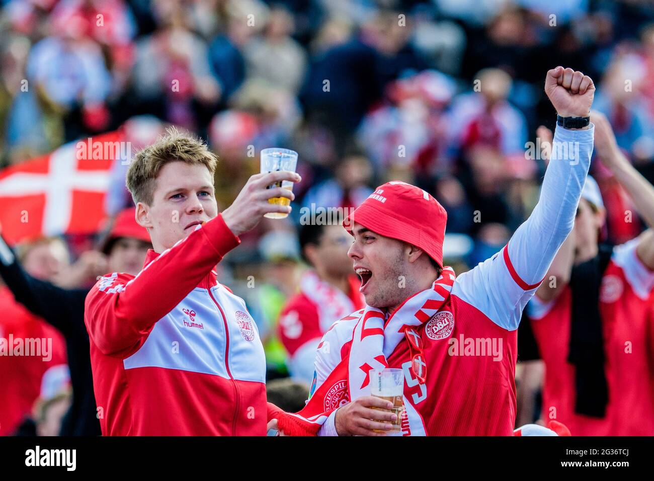 Copenhagen, Denmark. 12th June, 2021. Danish football fans dressed with ...