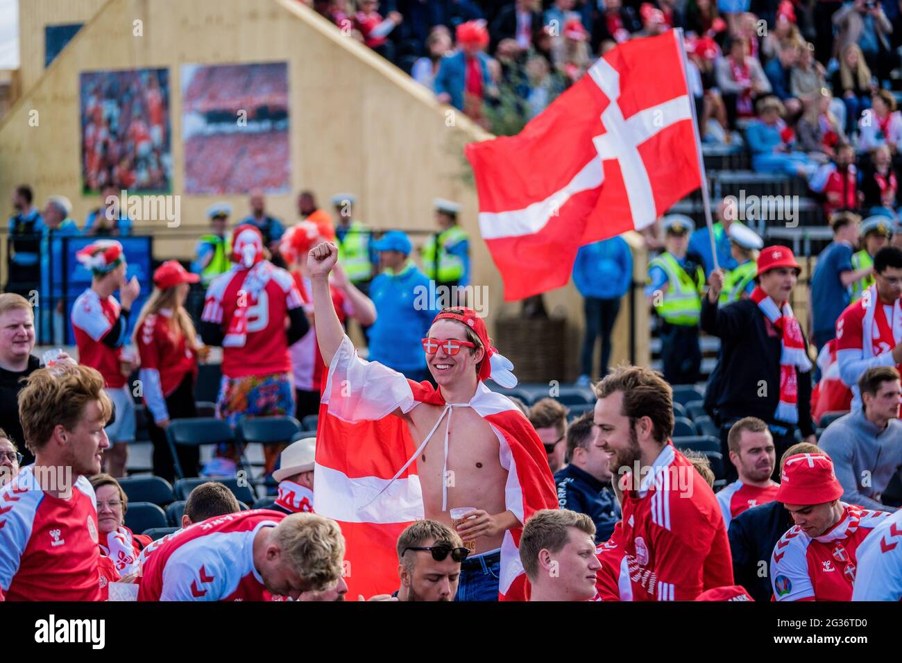 Copenhagen, Denmark. 12th June, 2021. Danish football fans dressed with ...
