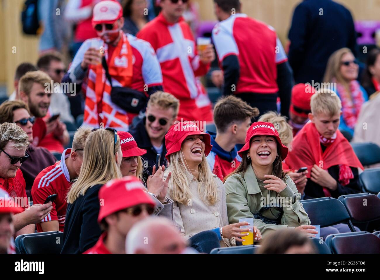 Copenhagen, Denmark. 12th June, 2021. Danish football fans dressed with ...