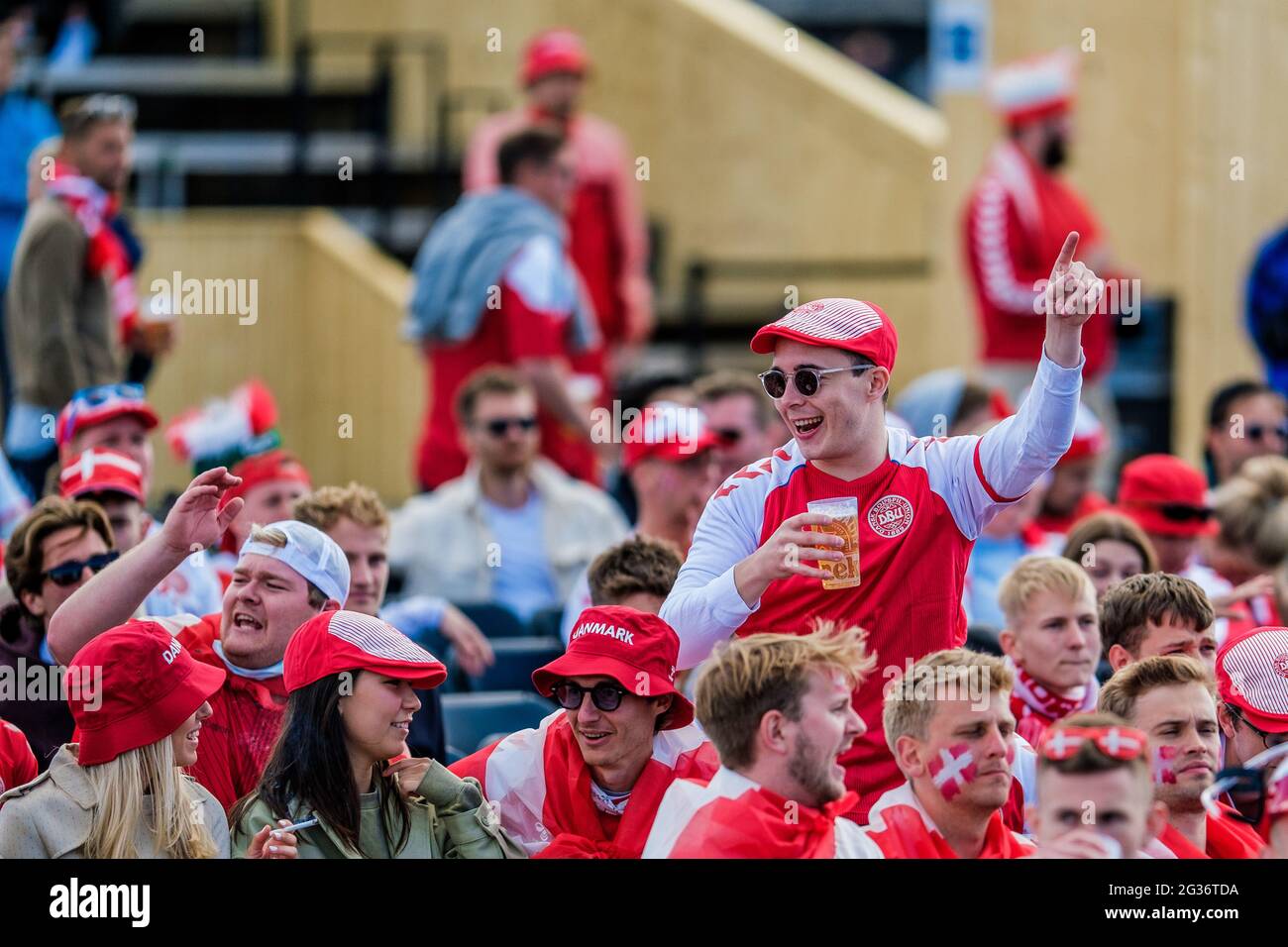 Copenhagen, Denmark. 12th June, 2021. Danish football fans dressed with ...