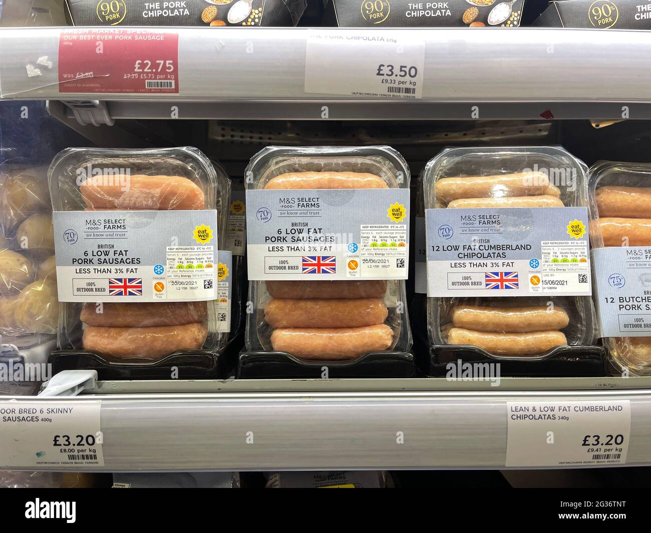 Packets of sausages in an M&S store in Belfast, Northern Ireland Stock ...