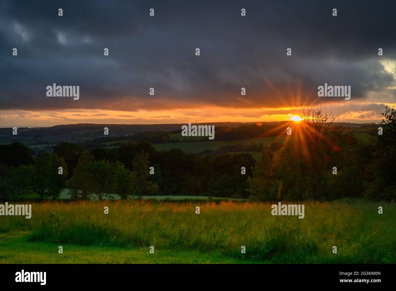 sunset view across the Cotswolds in England Stock Photo - Alamy
