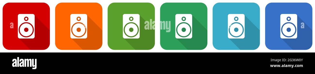 Music speaker, loudspeaker concept vector square icon, set of simple ...