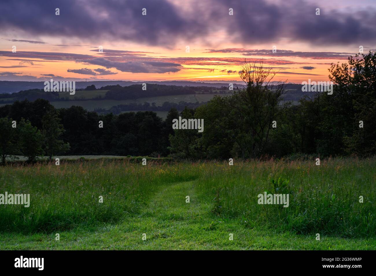 sunset view across the Cotswolds in England Stock Photo - Alamy