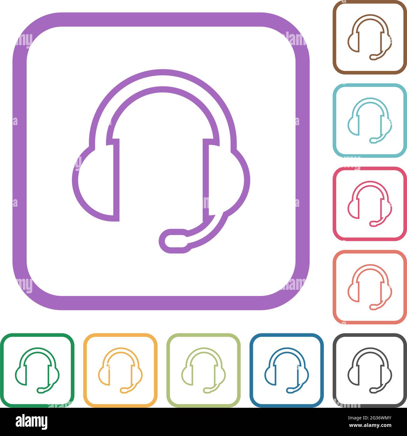 Headset with microphone simple icons in color rounded square frames on ...