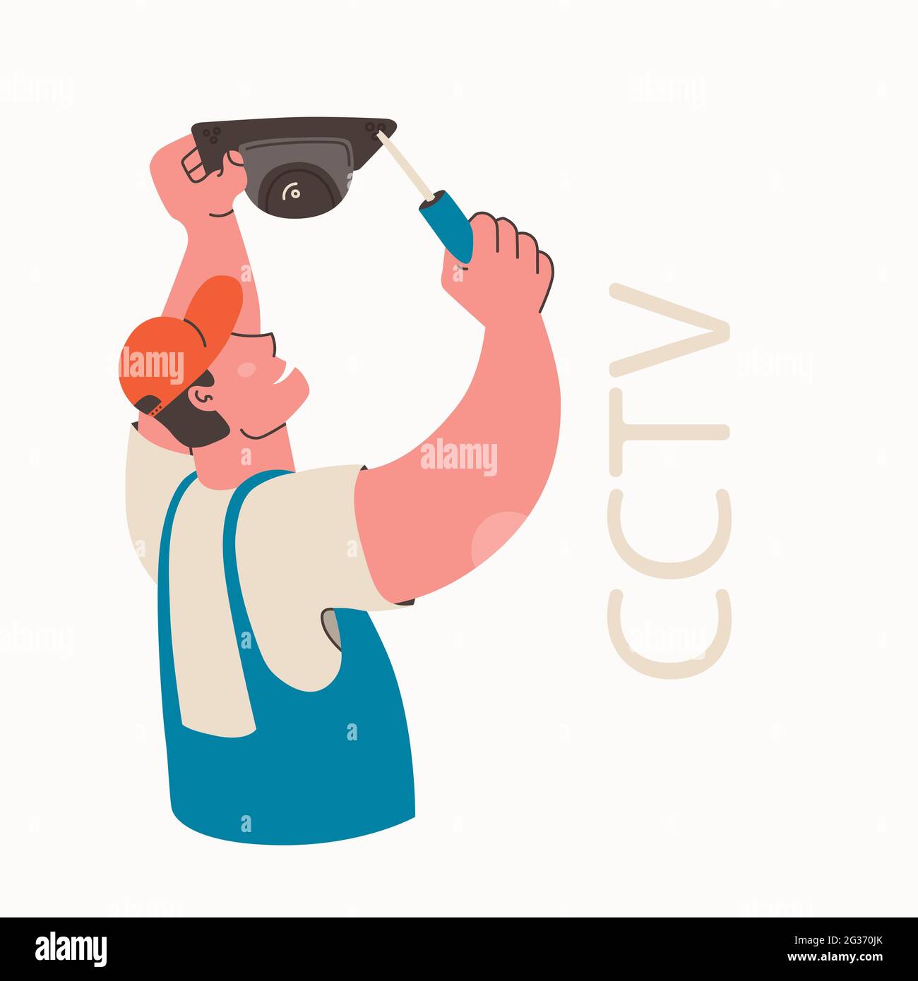 Installing CCTV. Technical worker installs a video camera. Security ...