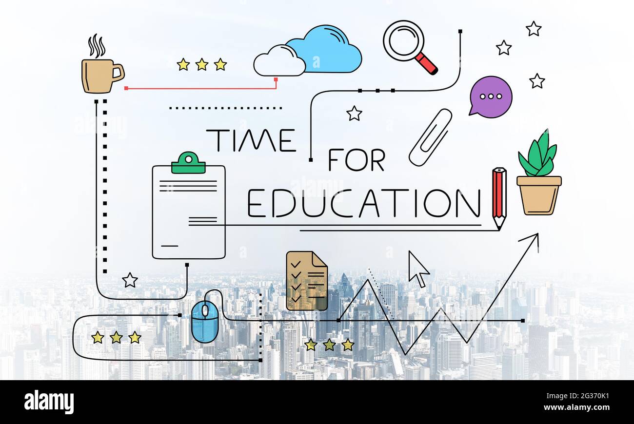 Time for education sketch with media signs Stock Photo - Alamy