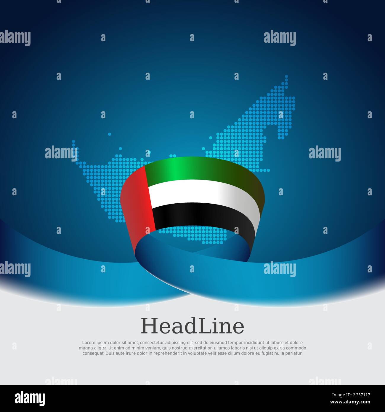 United arab emirates flag with wavy ribbon on a blue white background ...