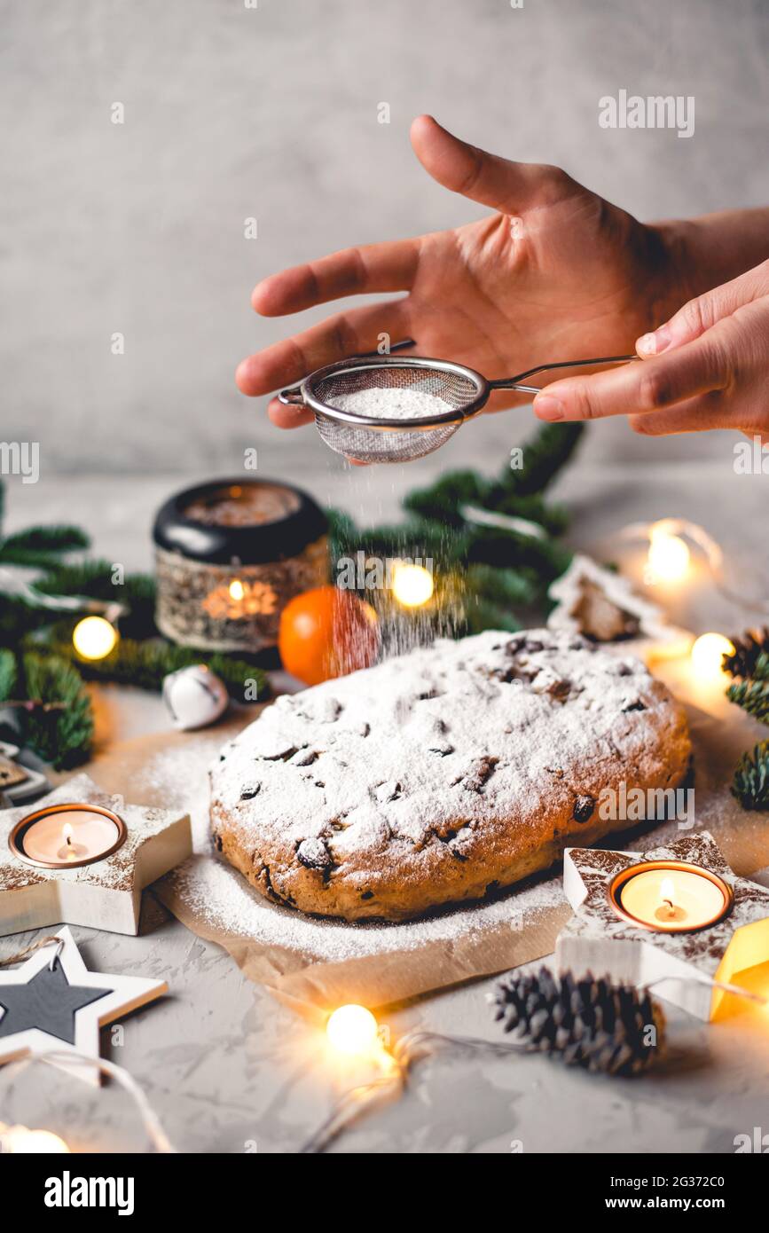 Traditional german stollen cake with Christmas decorations Stock Photo ...