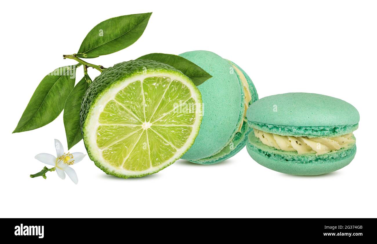 Lime and mint macaroons isolated on white background Stock Photo - Alamy