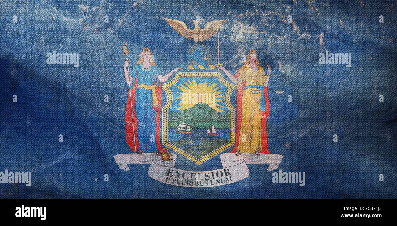 Top view of retro flag of New York with grunge texture. Flag background ...