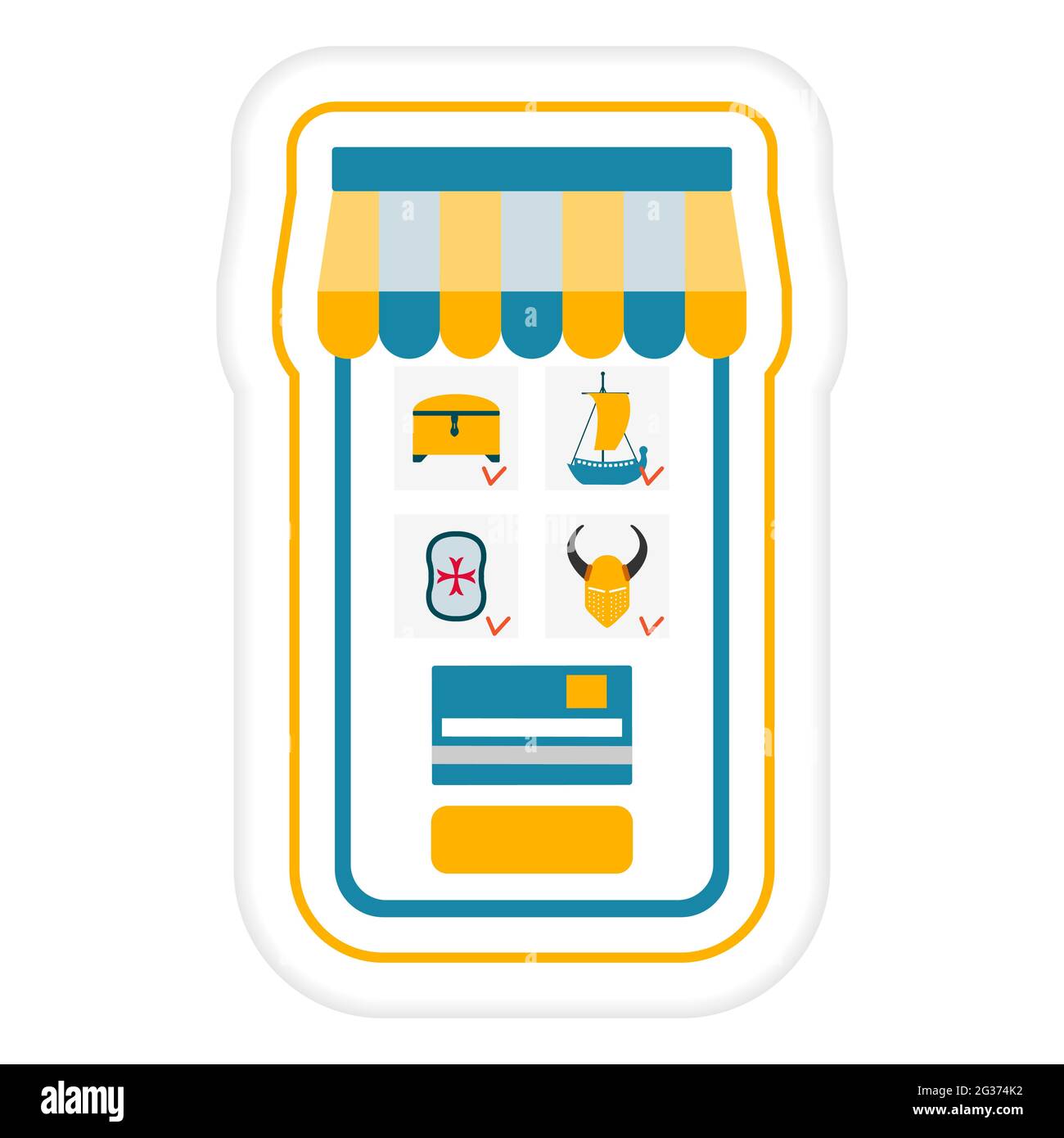 Vector illustration Sticker Online order. Online ordering toys by ...