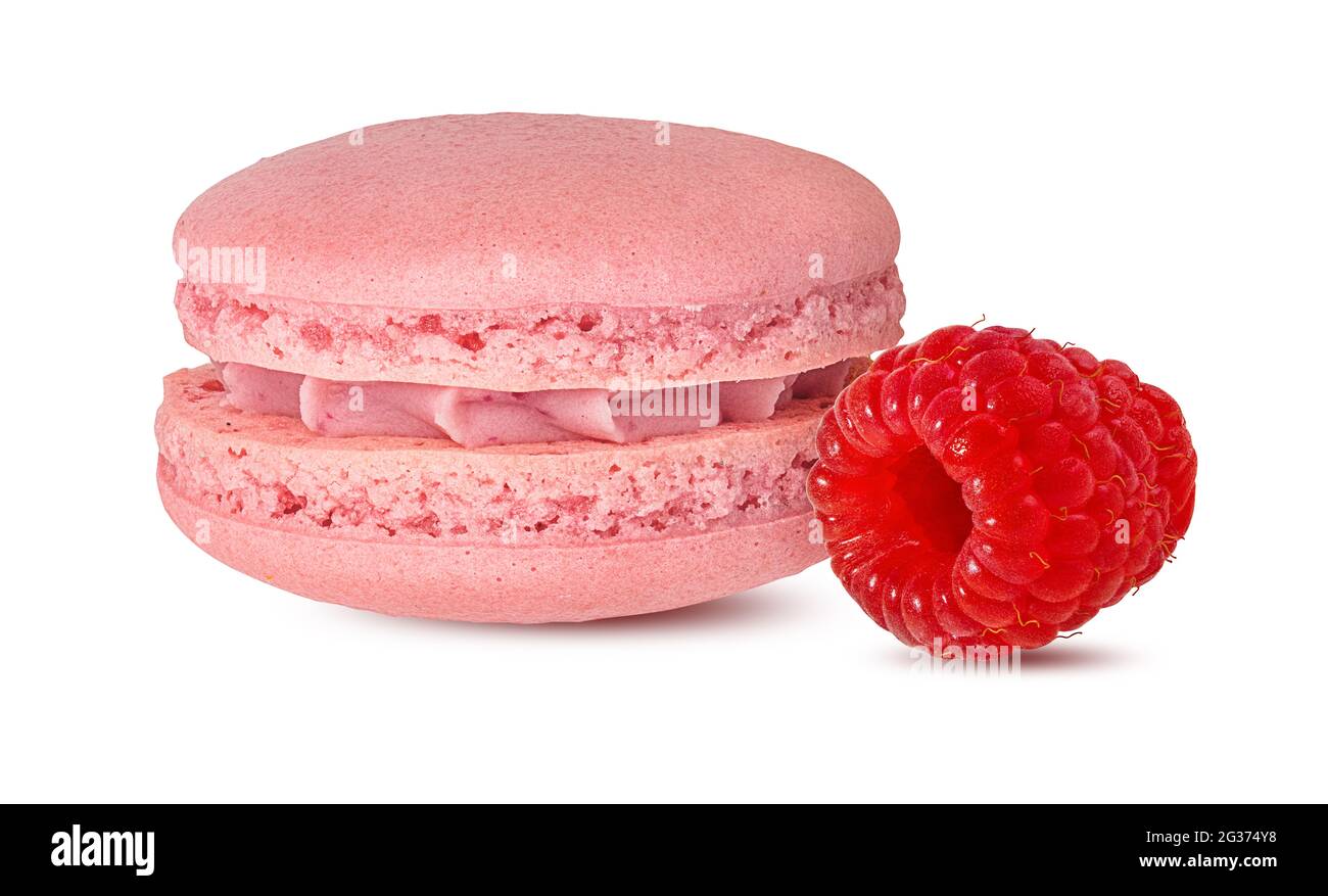 Raspberry macaroons isolated on white background Stock Photo - Alamy