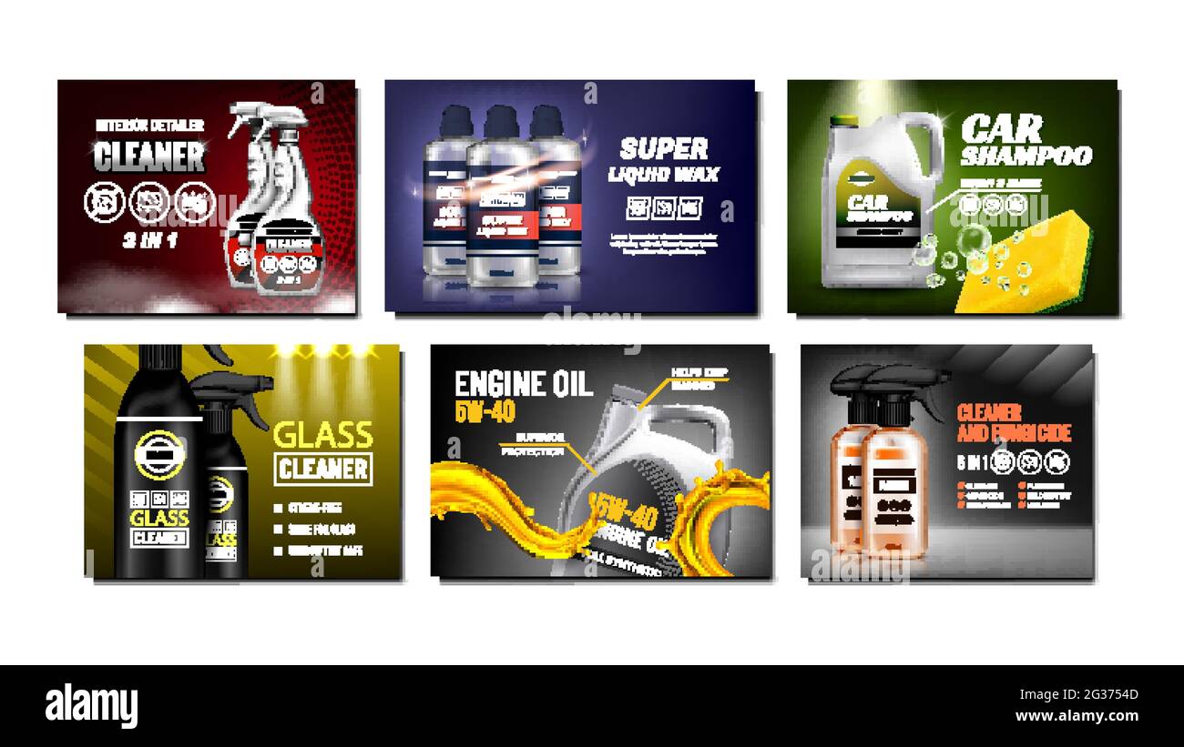 Car Products Creative Promotion Posters Set Vector Stock Vector Image ...