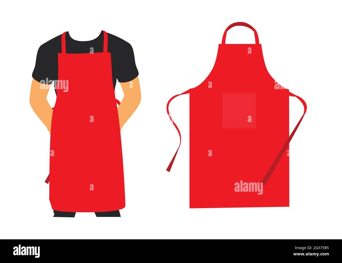 Men's red apron and flat pattern vector template isolated on white ...