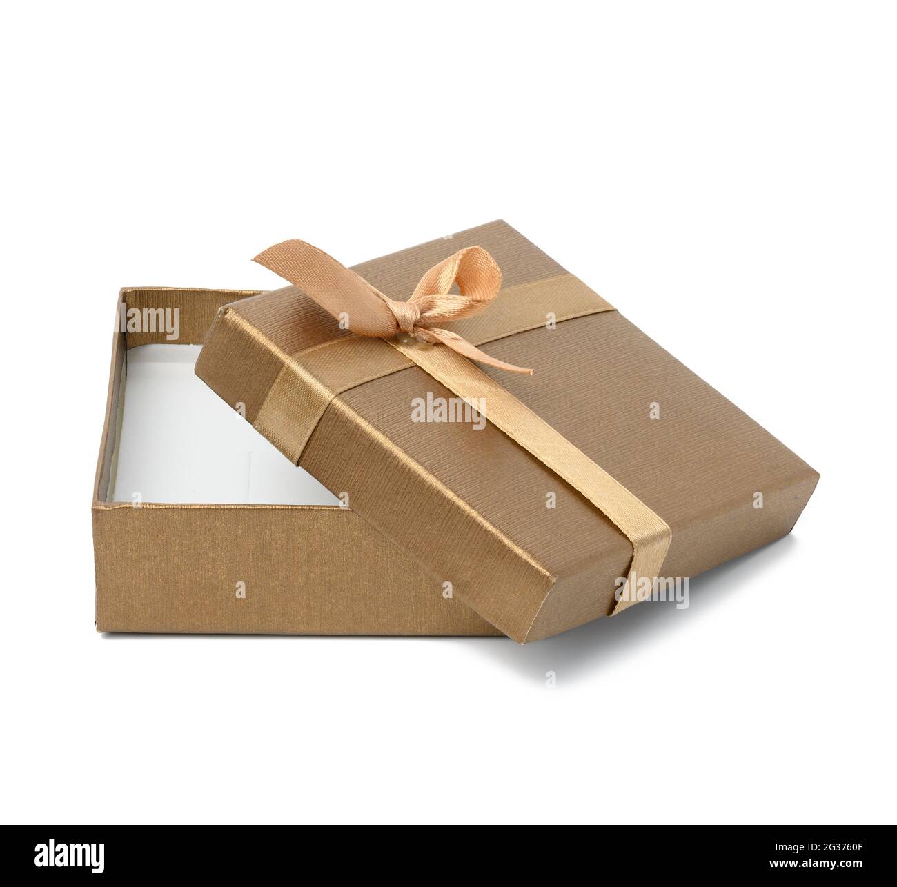 square brown cardboard box with removable lid and silk bow isolated on ...