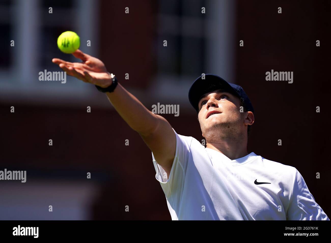 Jack Draper serving against Jannik Sinner during day one of the cinch ...