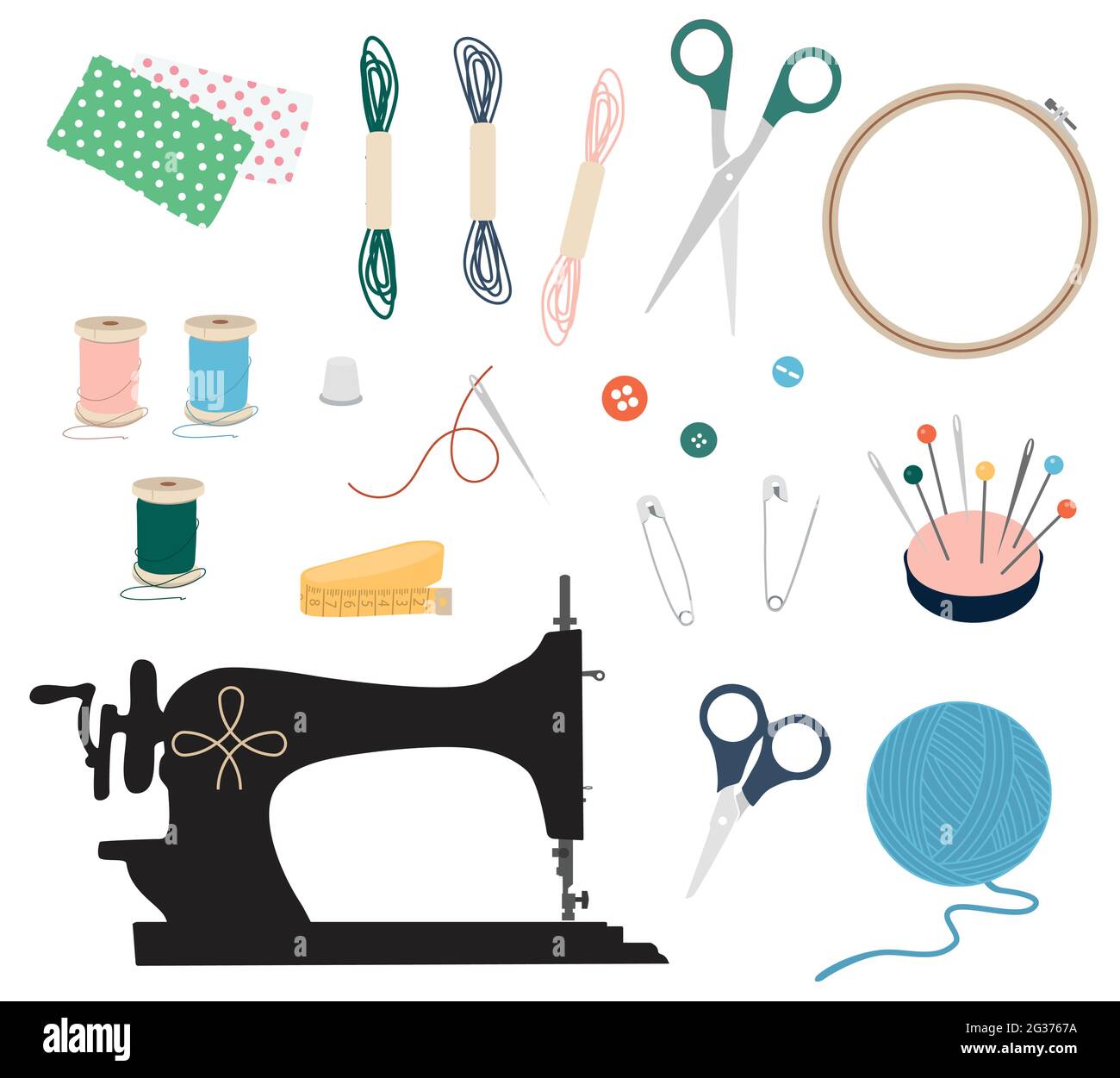 Sewing threads scissors buttons Stock Vector Images - Alamy
