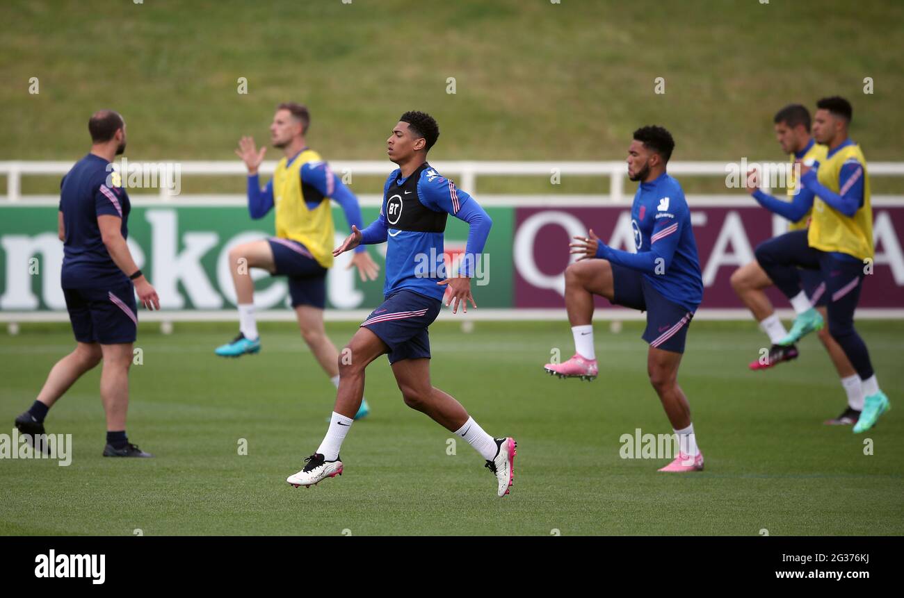 England’s Jude Bellingham (front centre) during the training session at ...