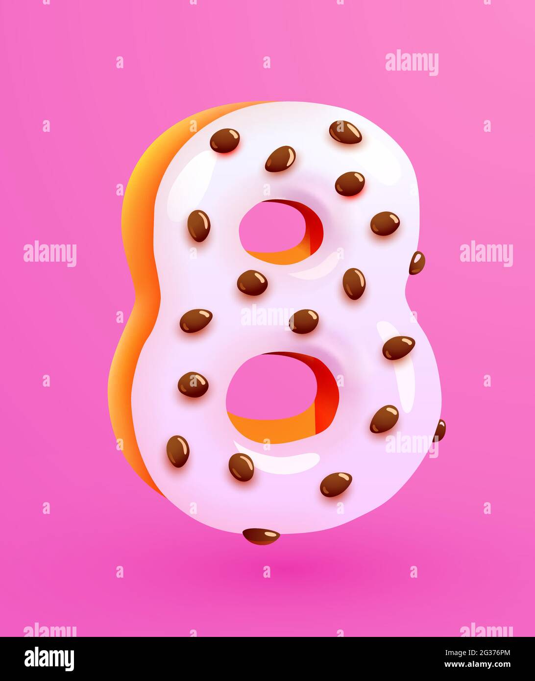 Glazed donut font. Number 8. Number eight cake. Dessert style ...