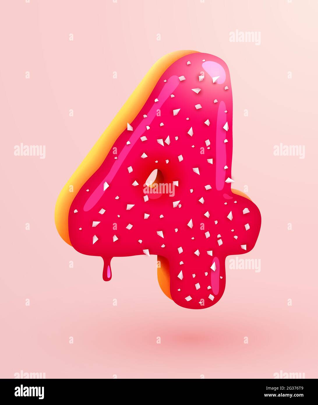 Glazed donut font. Number 4. Number four cake. Dessert style ...