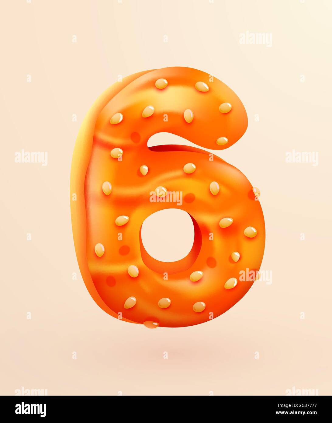 Glazed donut font. Number 6. Number six cake. Dessert style. Collection ...