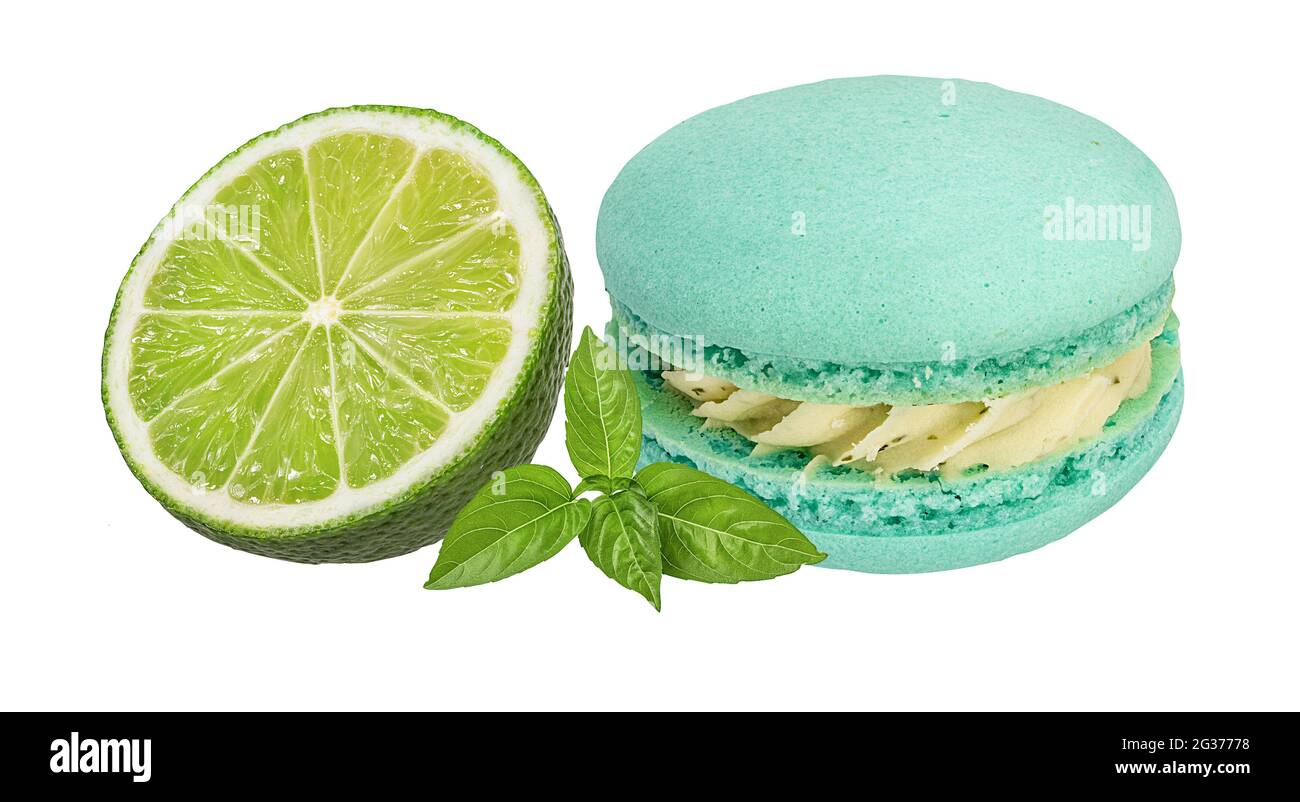 Lime and mint macaroons isolated on white background Stock Photo - Alamy