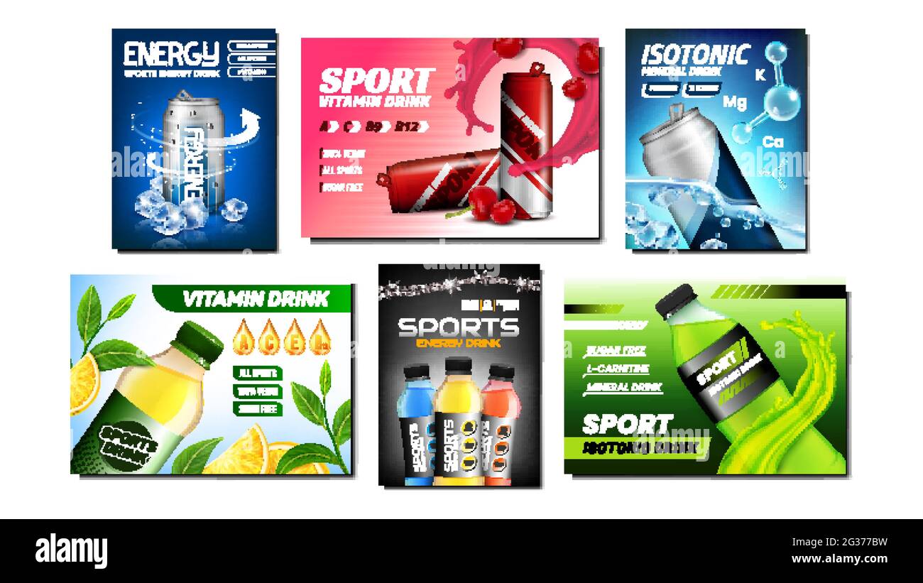 Energy Drink Creative Promotion Posters Set Vector Stock Vector Image ...