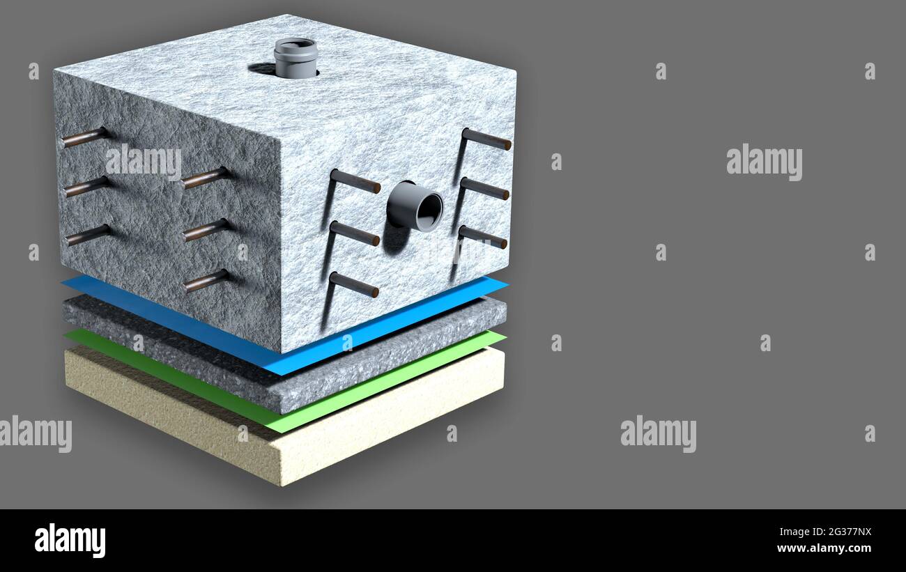 industrial 3d illustration, construction foundation scheme isolated ...