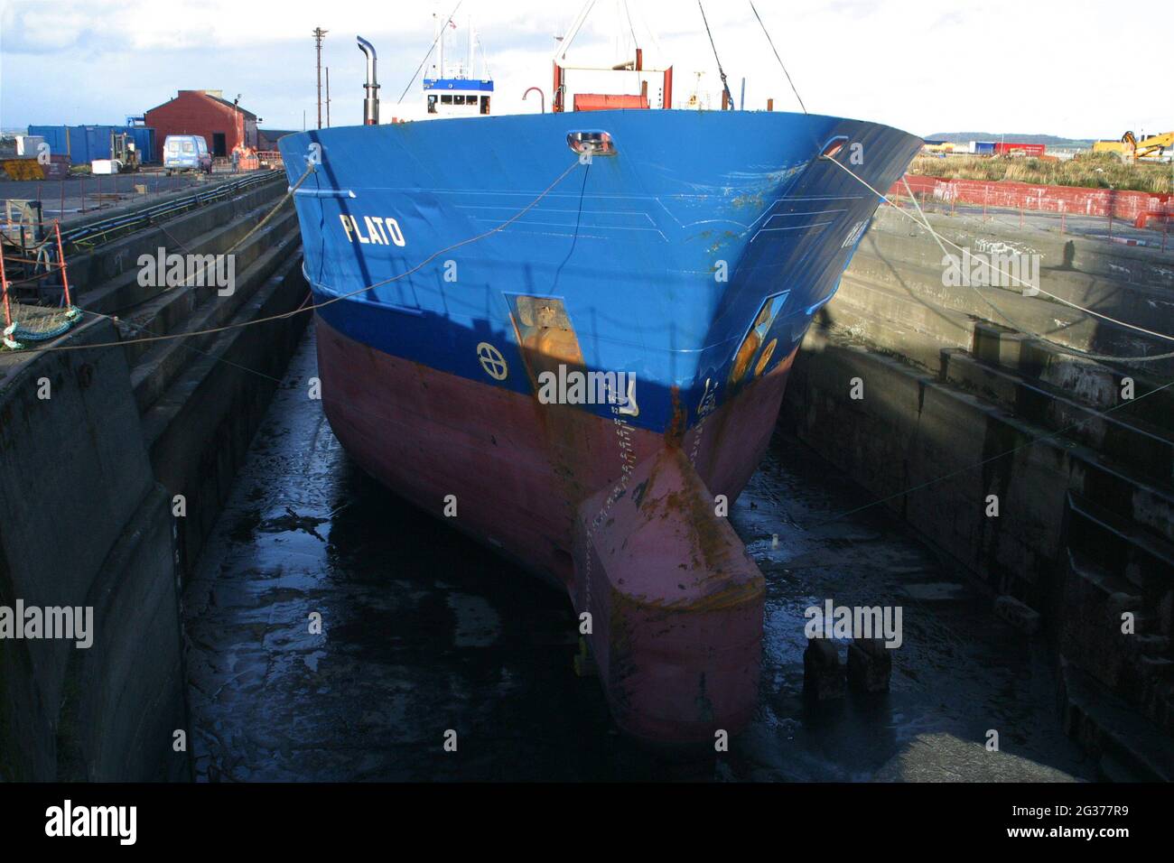 Port of Troon., Ayrshire, Scotland, UK. A ship in drydock undergoes ...