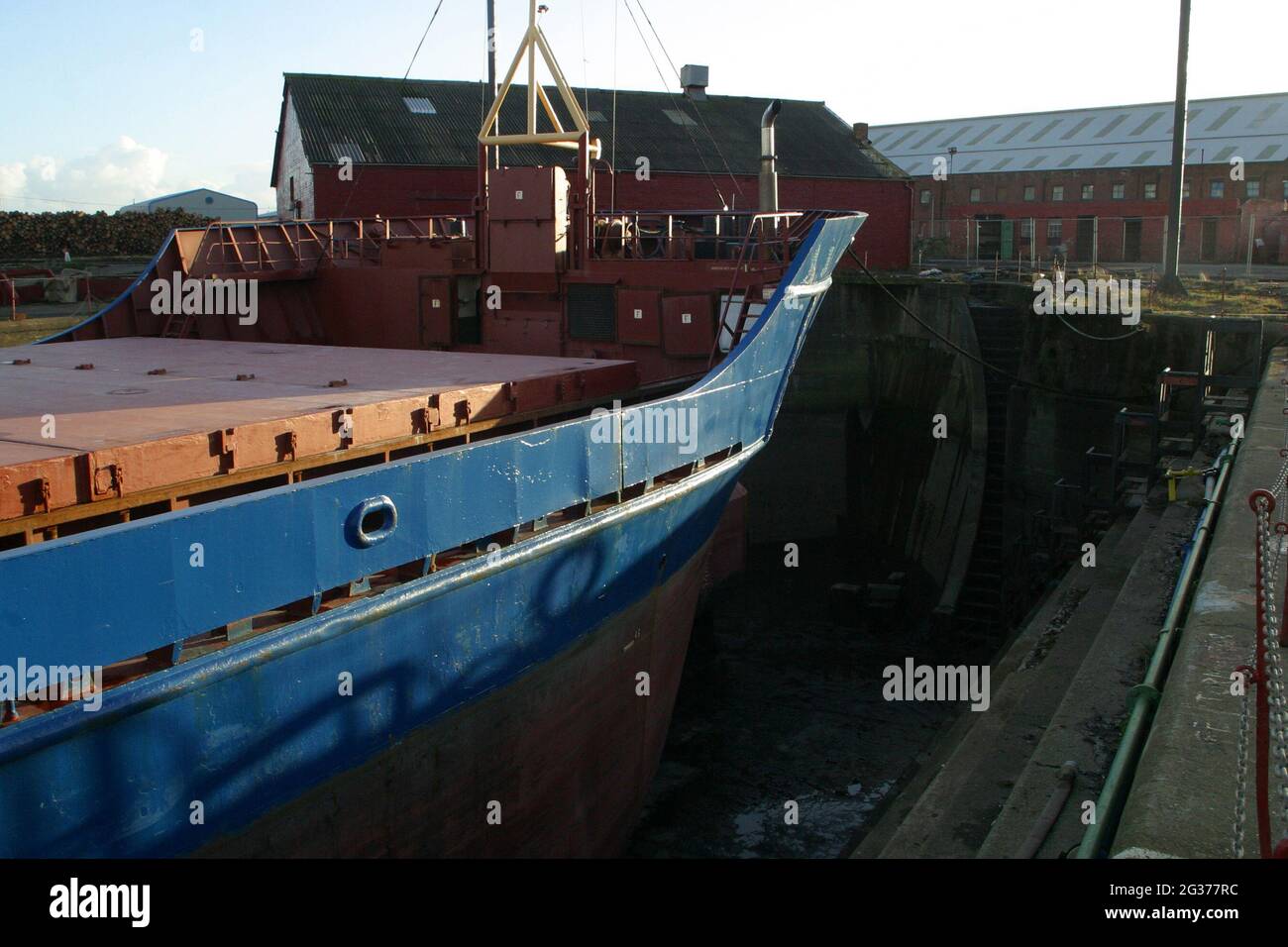 Port of Troon., Ayrshire, Scotland, UK. A ship in drydock undergoes ...